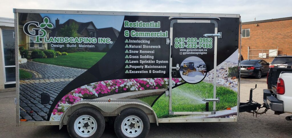 GP Landscaping Enclosed Trailer Full Vinyl Wrap - Printam
