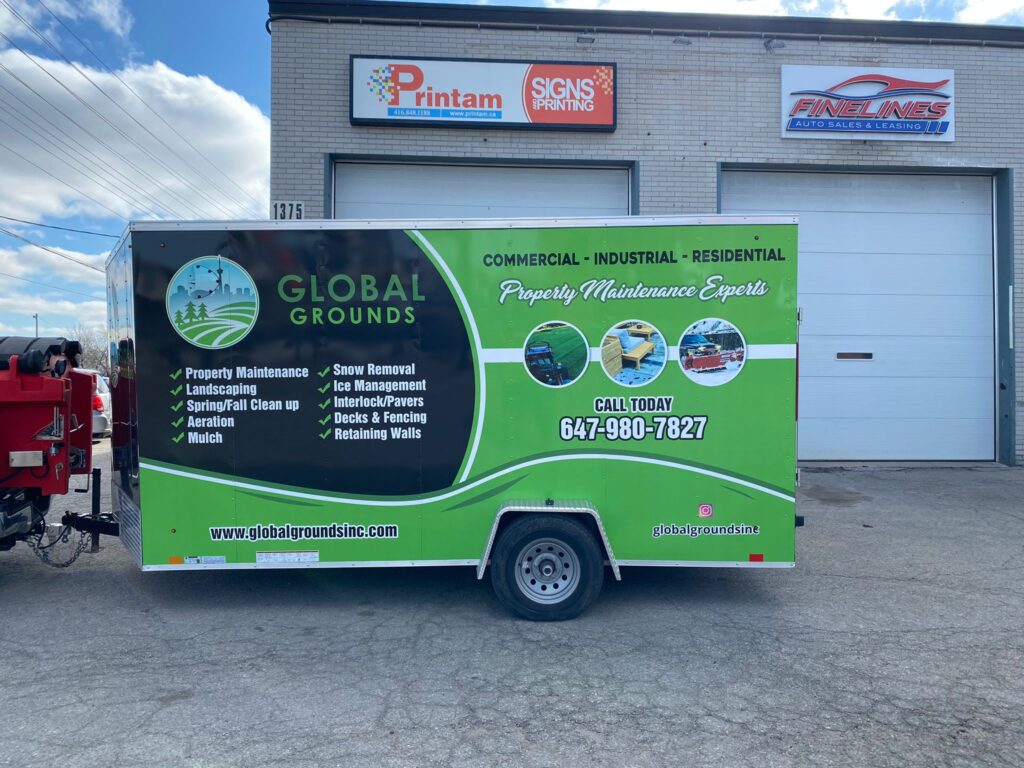 Global Grounds Inc Enclosed Trailer Full Vinyl Wrap - Printam